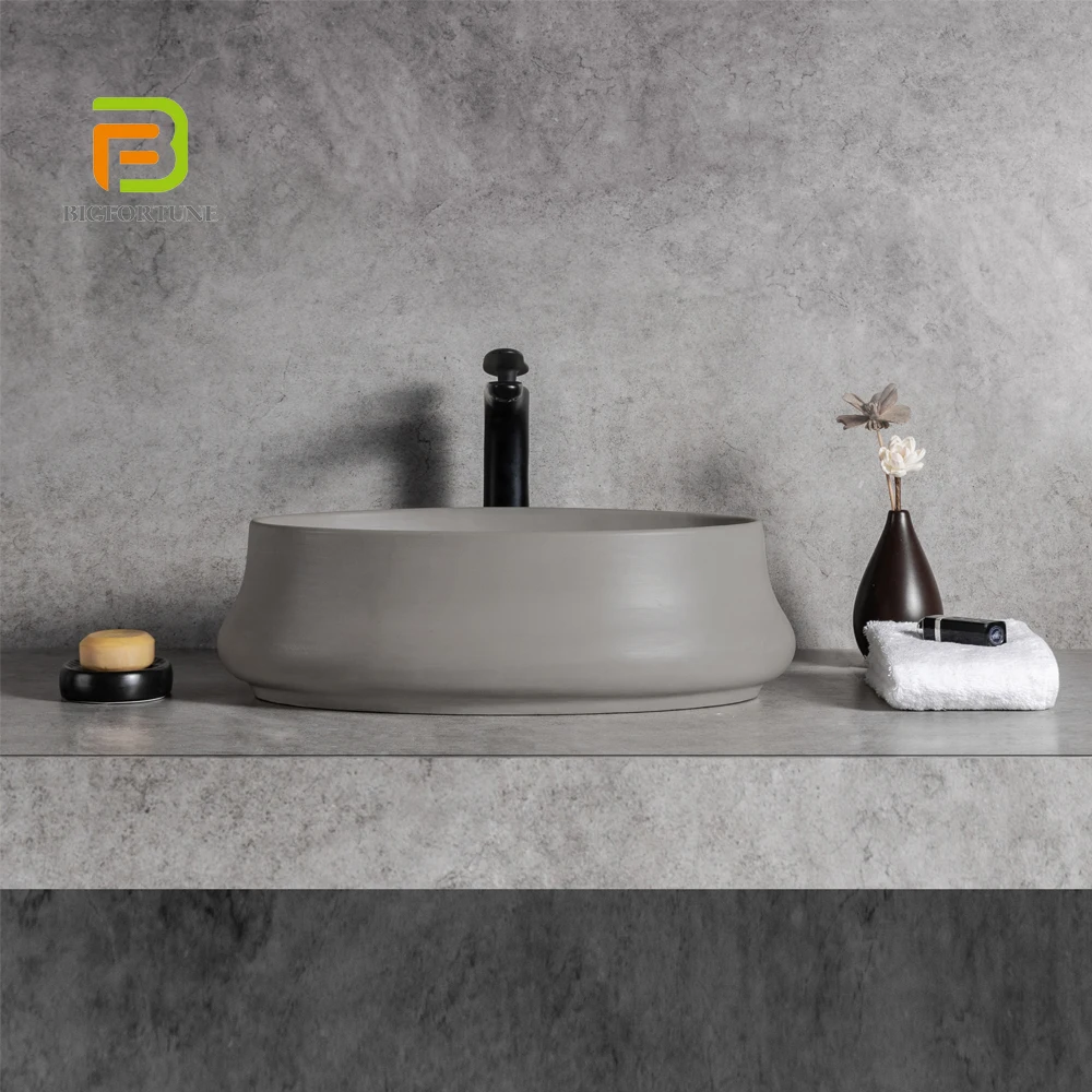 High Quality Oval Cement Sink Hotel Bathroom Counter Top Basin Grey ...