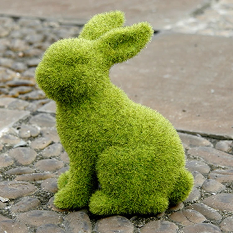2 Pack Artificial Grass Topiaries Animals Tabletop Decor Easter Moss ...