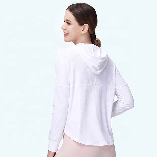 Loose Women's Gym Tracksuit Workout Top Full Zipper Long Sleeve ...