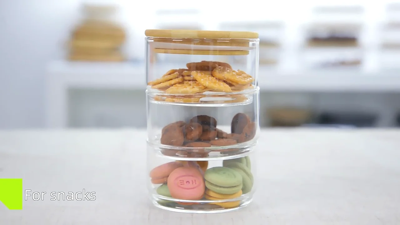 Essie Clear Borosilicate Food Canister Stack Jar With Bamboo Lids For ...