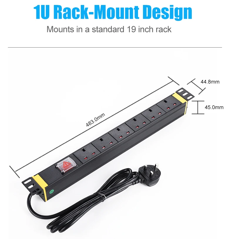 19 Inch 13a Pdu Uk Type Power Distribution Unit Pdu 6 Way With Switch ...