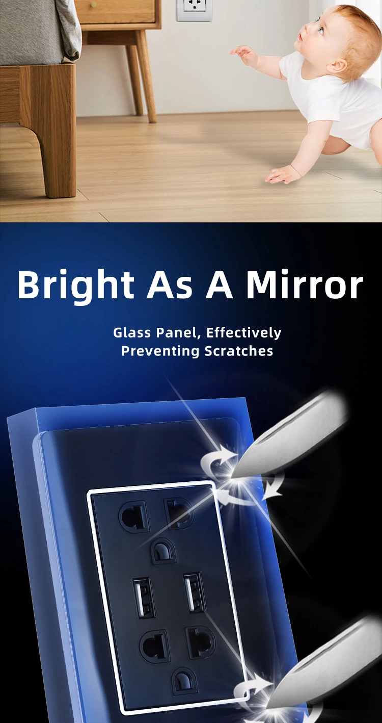 Thailand Switch And Socket With Tempering Glass Panel And Dual Usb ...