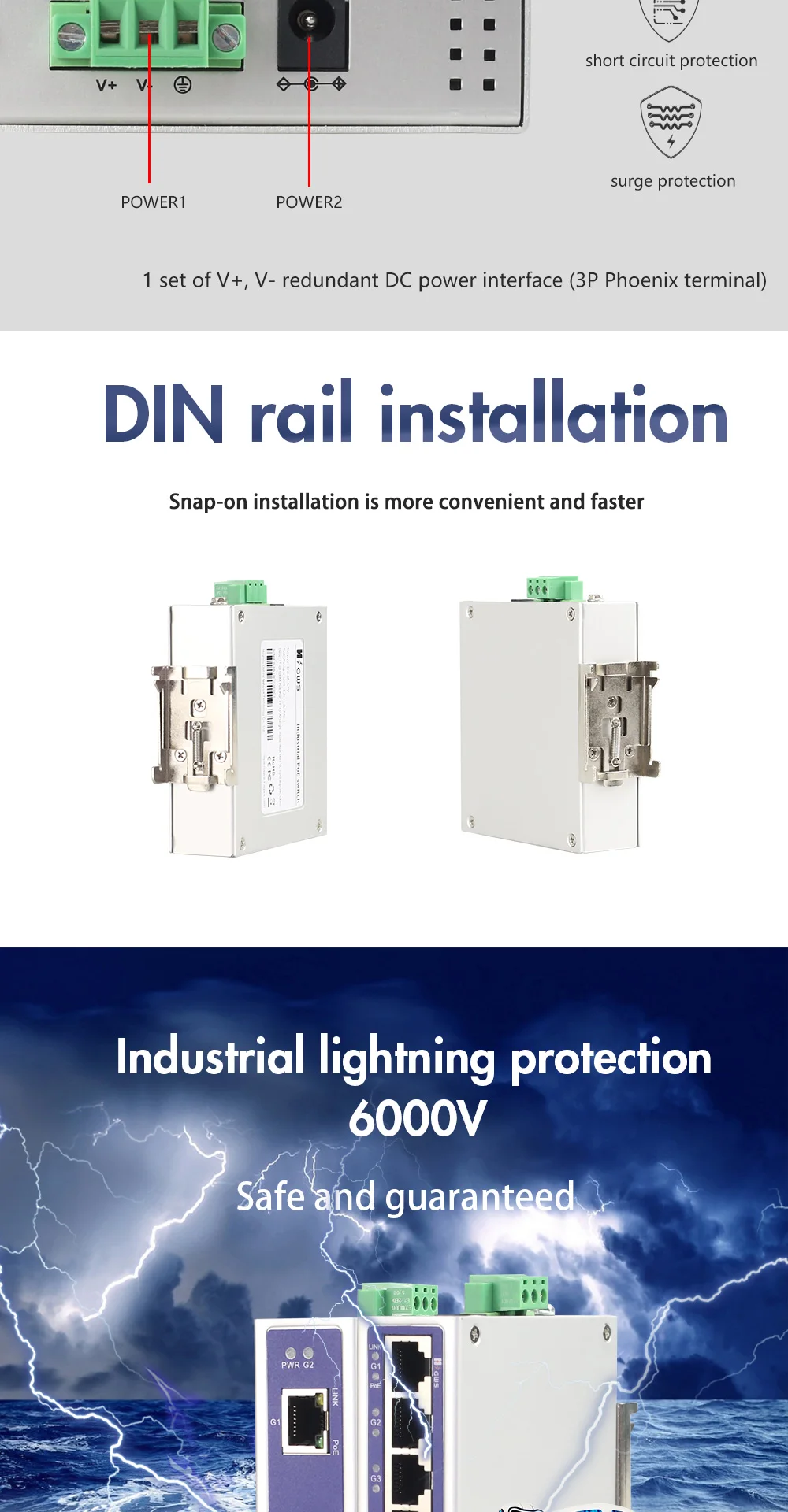 Din-rail Wall Mounting Industrial Poe Switch 6 Gigabit Port 2 Optical ...