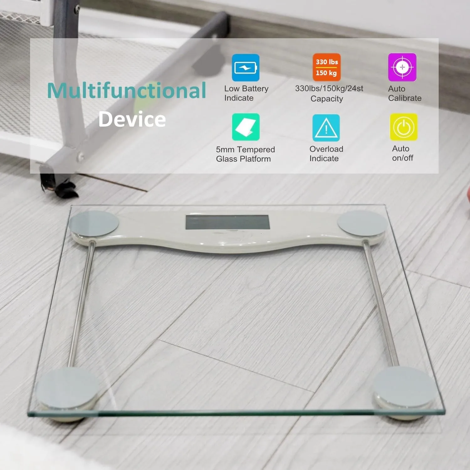 150kg Transparent Glass Safety Scale - Accurate Weight Measurement