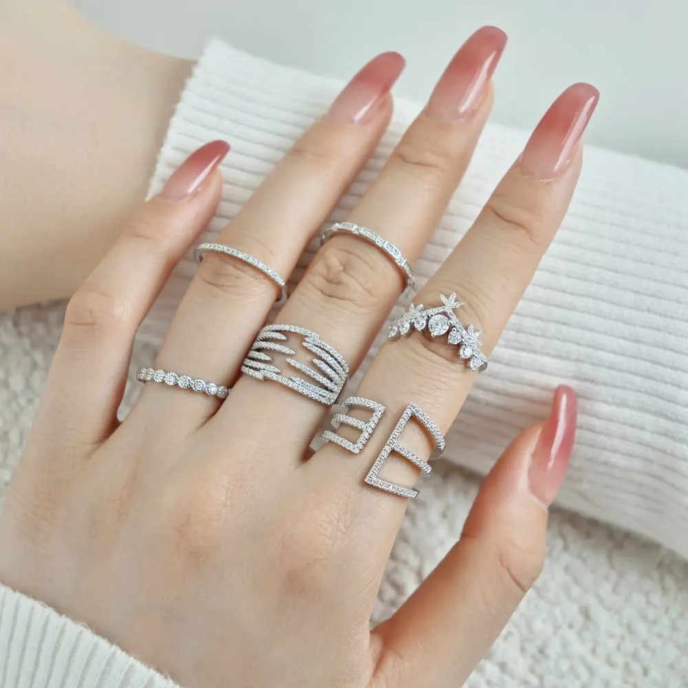 Dylam S925 Sterling Silver Fine Jewelry Anniversary Ring Trendy Cubic ...