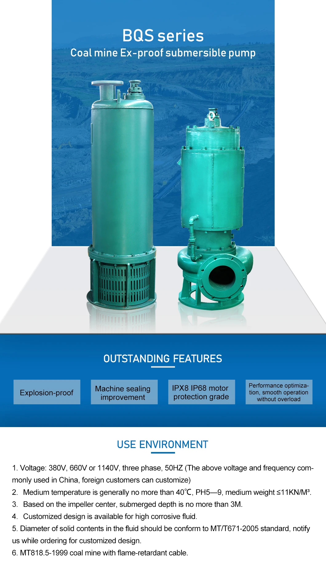 3hp 1.5kw Coal Mine Explosion Proof Centrifugal Submersible Electric ...