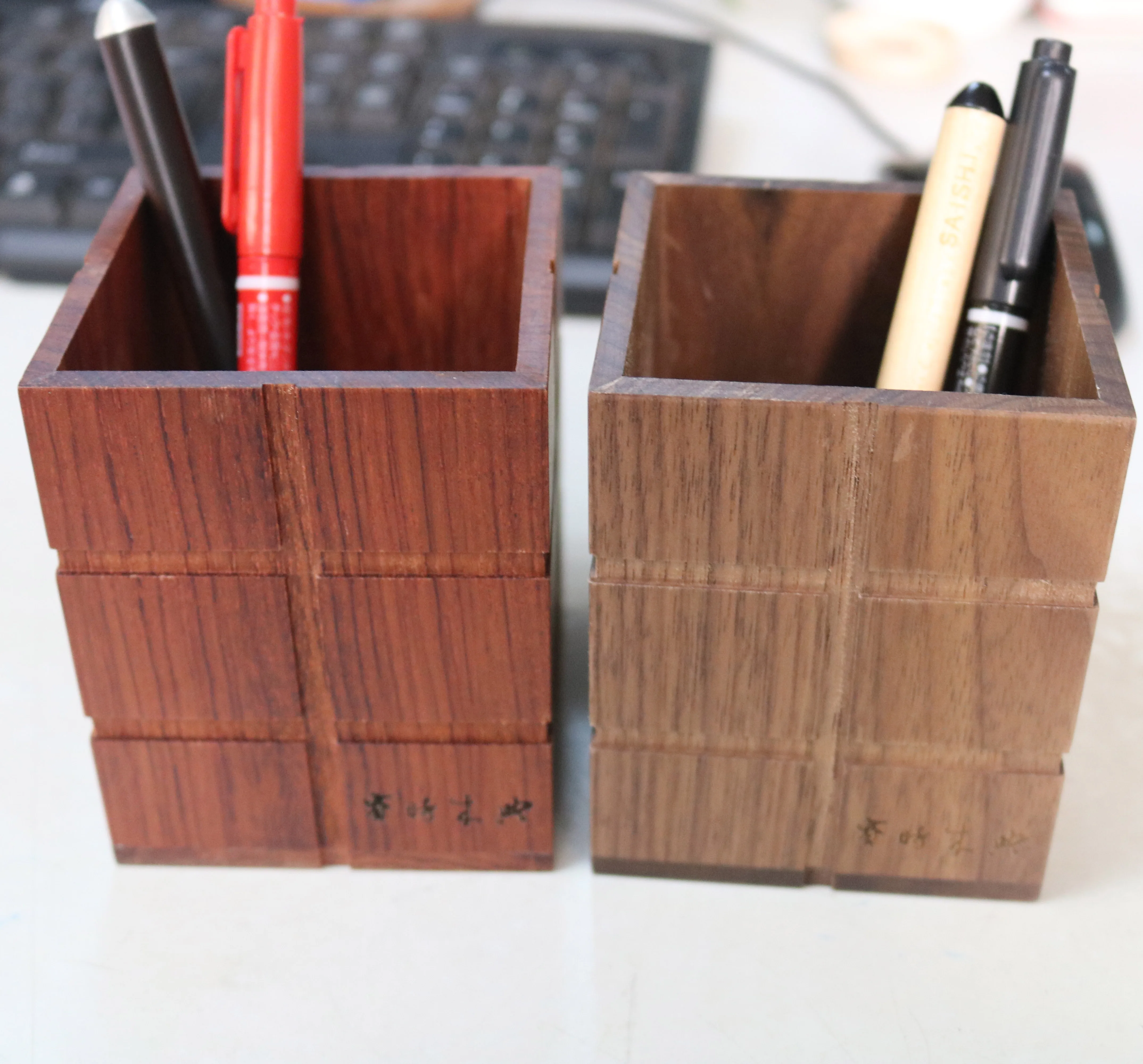 Cherry Wood Desk Pen Pencil Holder Stand Storage Boxes For Desk Factory ...