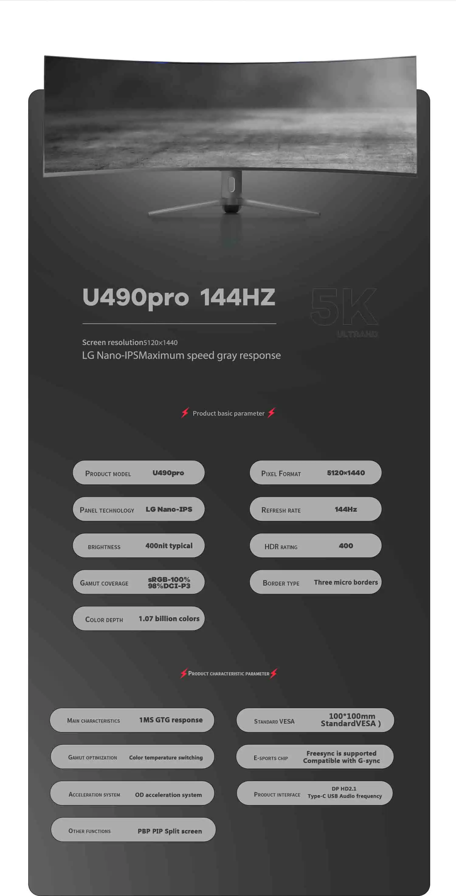 49 Inch Monitor Ultra Wide 32:9 Curved Screen 5K Gaming