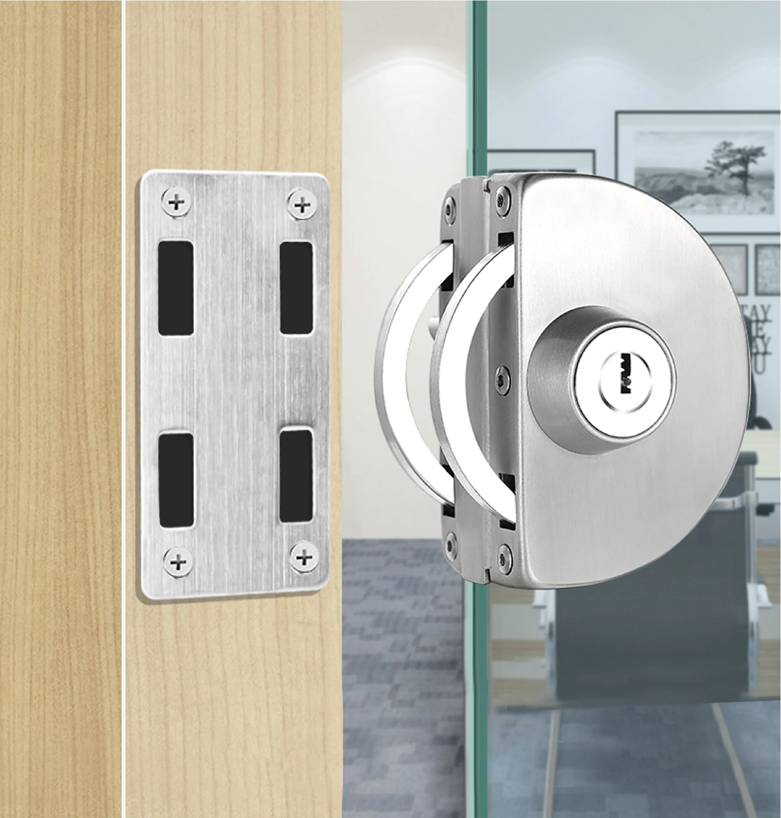 Sus304 Safety Clamp Lock For Glass Door With Brass Keys Stainless Steel ...