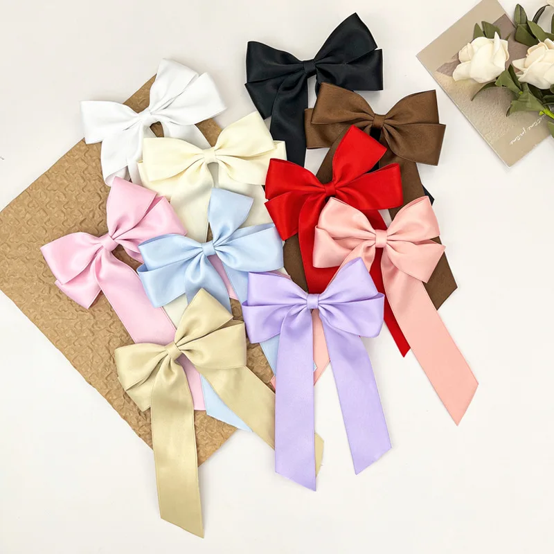 Factory Silky Satin Hair Bows Pink Ribbon Bow Clips Ponytail Holder ...