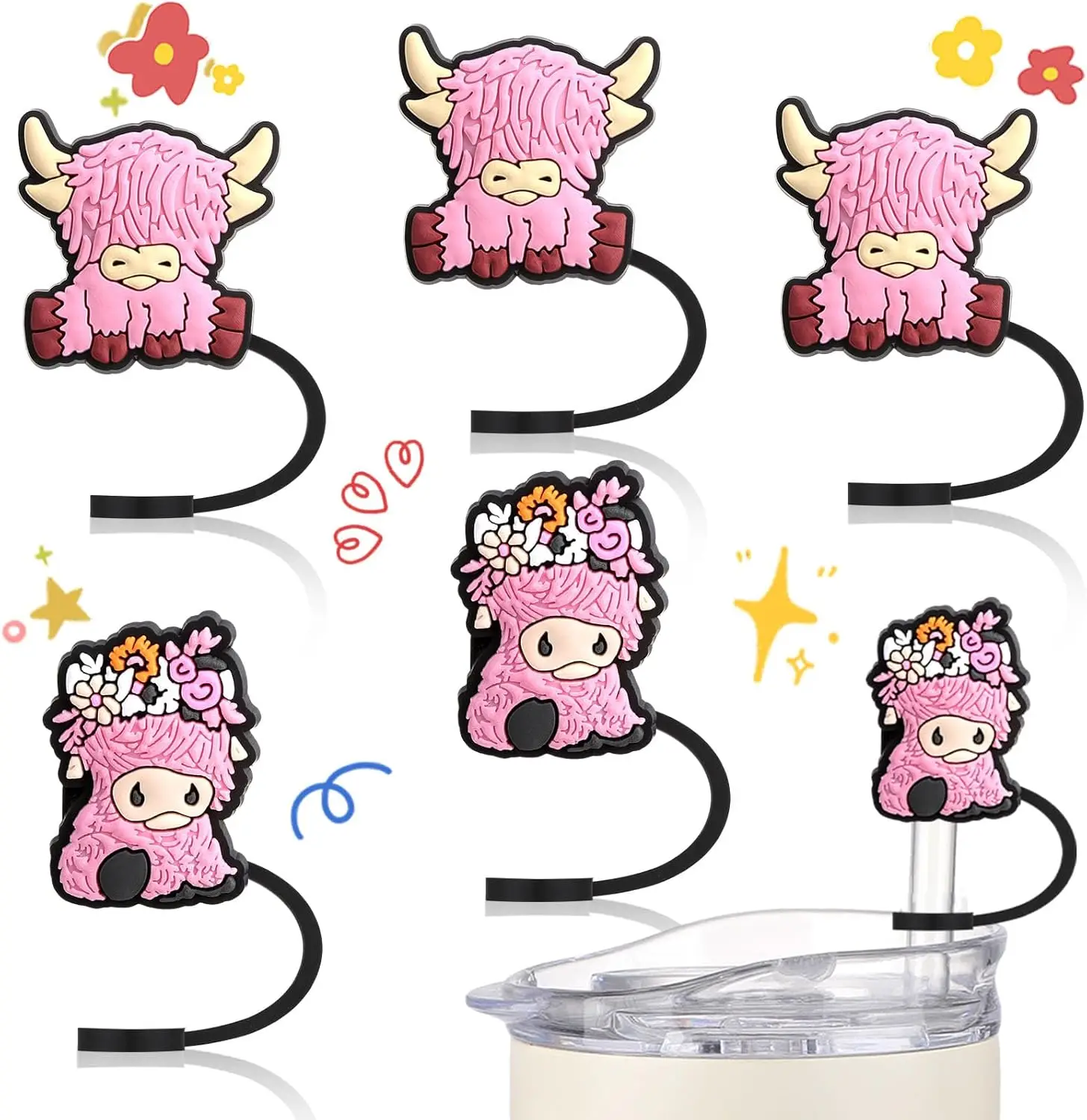Highland Cow Straw Covers for Tumbler Cup Cow Straw Topper for 30&40 Oz ...