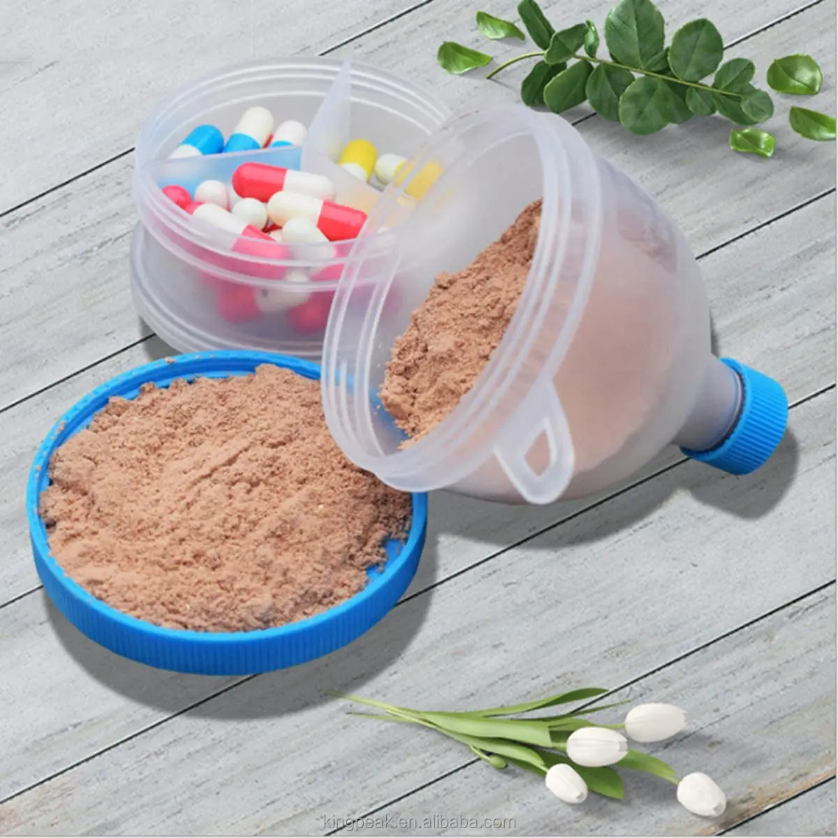 Protein Powder Funnel And Three Compartment Pill Storage With Key Chain ...
