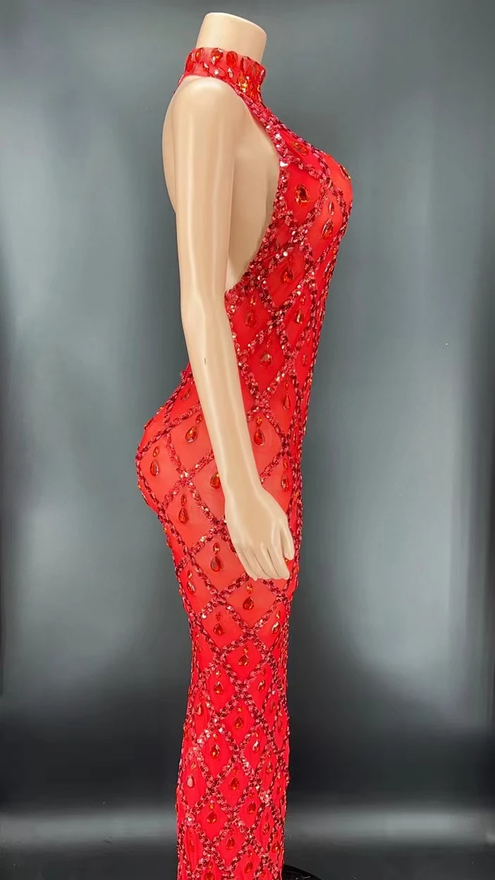 Luxury Mesh See Through Crystal Wedding Party Club Dress Vestido De ...