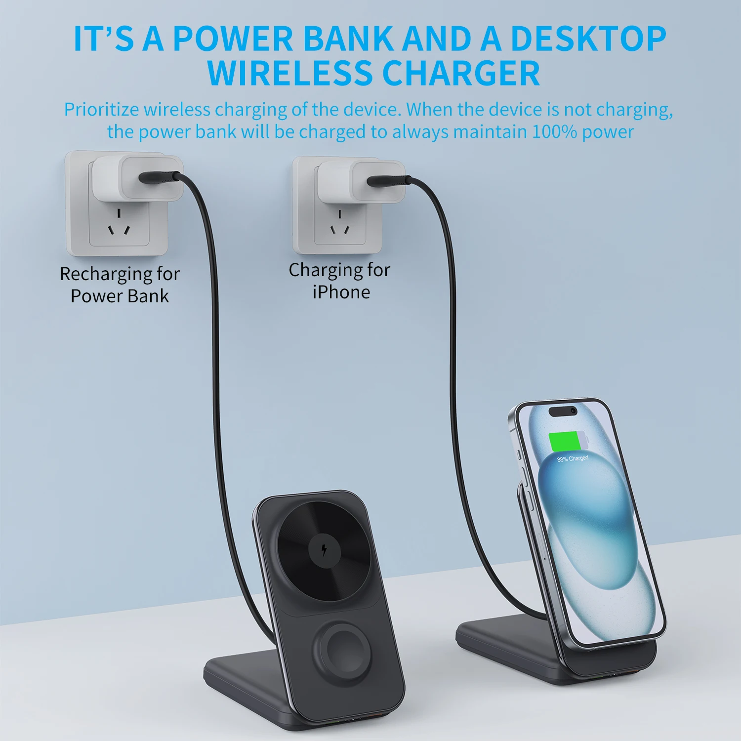 3in1 Magnetic Wireless Power Bank Built-in Cables Watch Charger ...