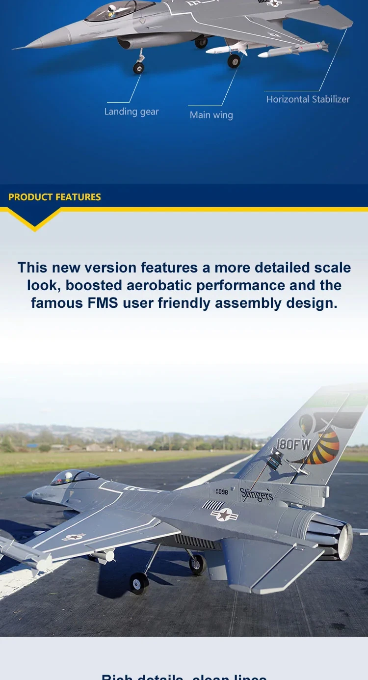 FMS 70mm EDF F-16C Fighting Falcon PNP High Speed RC Fighter Jet