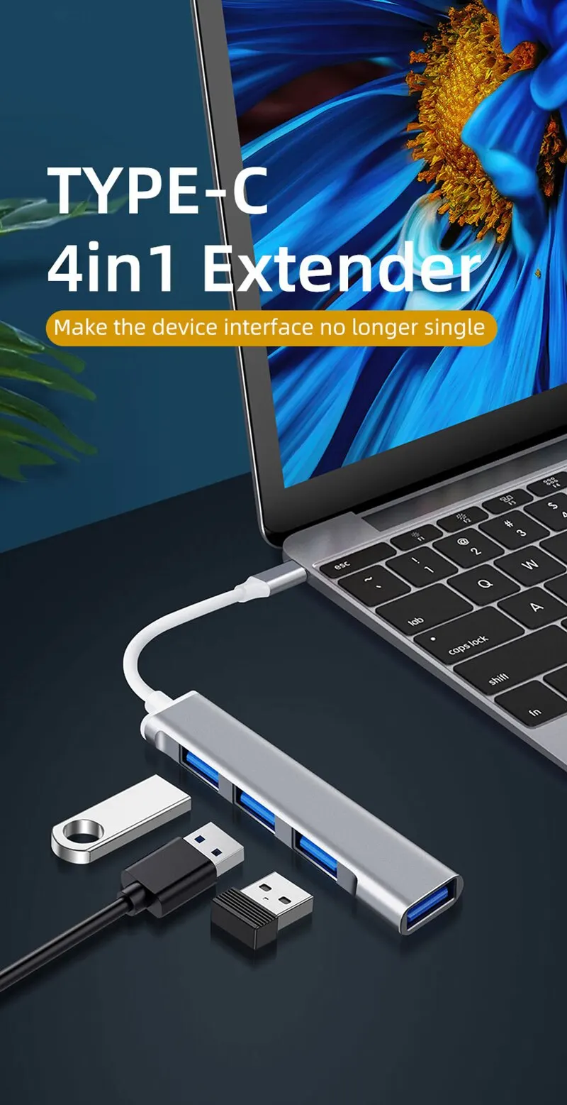 4 Port Docking Station Huub 4 In 1 Multiport Usb C Type-c Usb Hub Usb3.0 4 Splitter Ports Type C ...