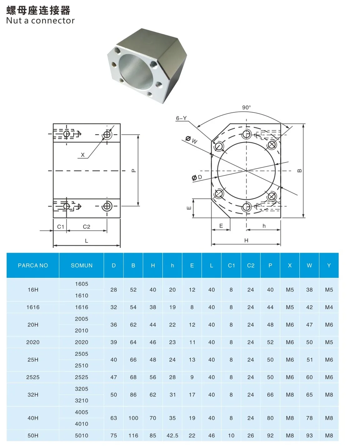 Aluminium DSG12 Nut Housing Bracket for SFU1204 Ball Screw