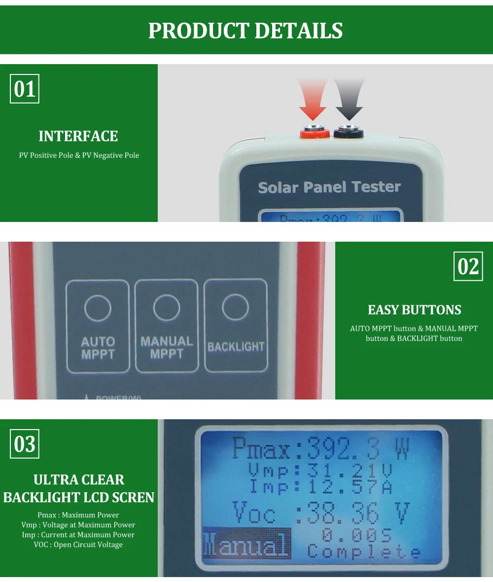 WHC Solar Panel Mppt Tester Multimeter Solar Panel Tester