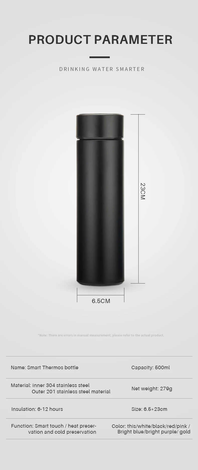 500ml Led Touchscreen Temperature Display Intelligent Water Bottle 304 ...