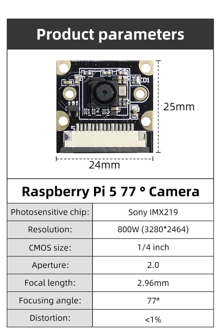 Raspberry Pi 5 Camera Module Imx219 8 Megapixel Sensor 3280x2464 Resolution Mipi Csi Interface 