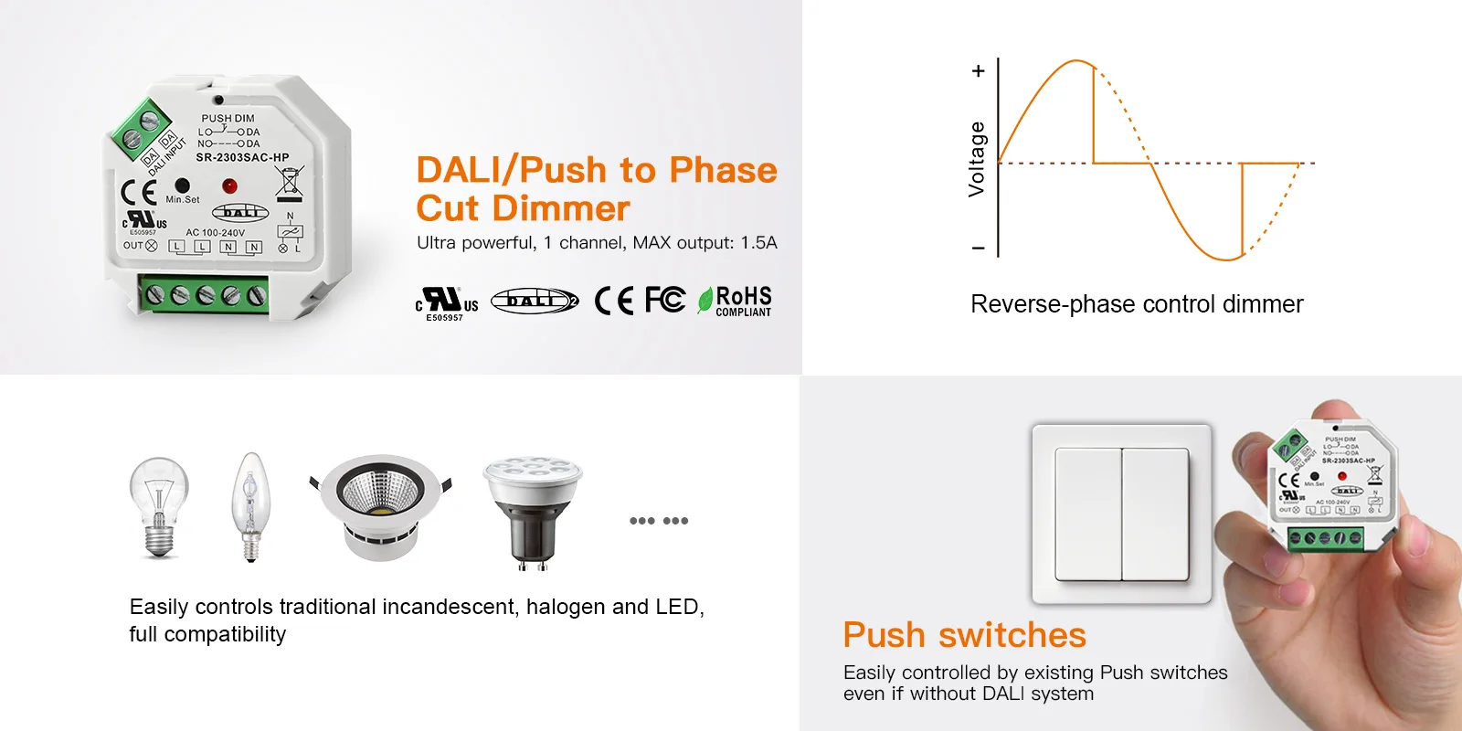 DALI + Push 400W AC Phase Cut Dimmer - Best Selling Product