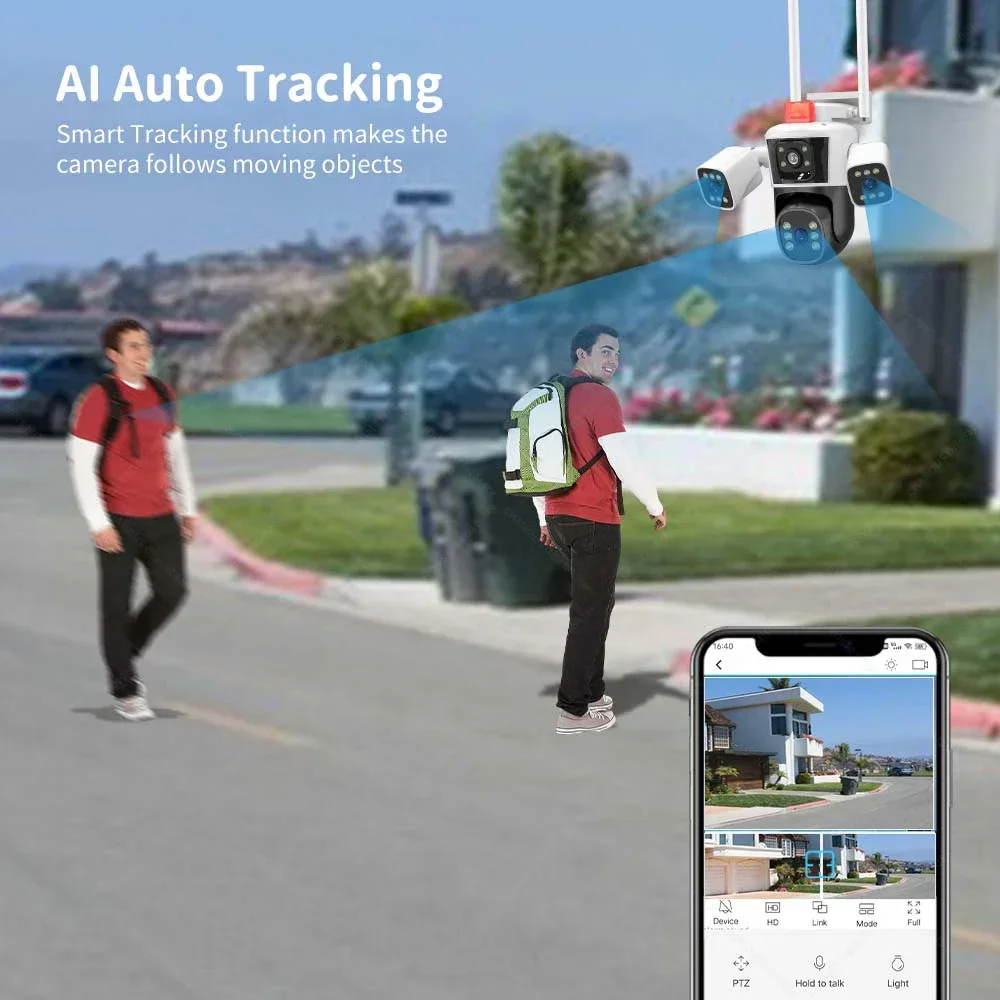 6k 12mp Wifi Ip Security Camera Outdoor Three Screen Video Ptz ...