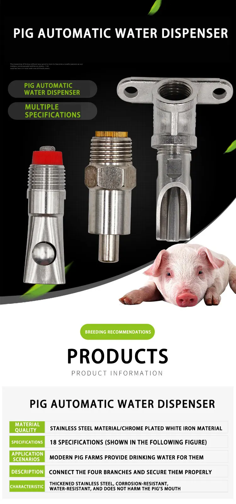 Pig Nipple Water Dispenser,Stainless Steel Automatic Pig Feeder,Animal ...