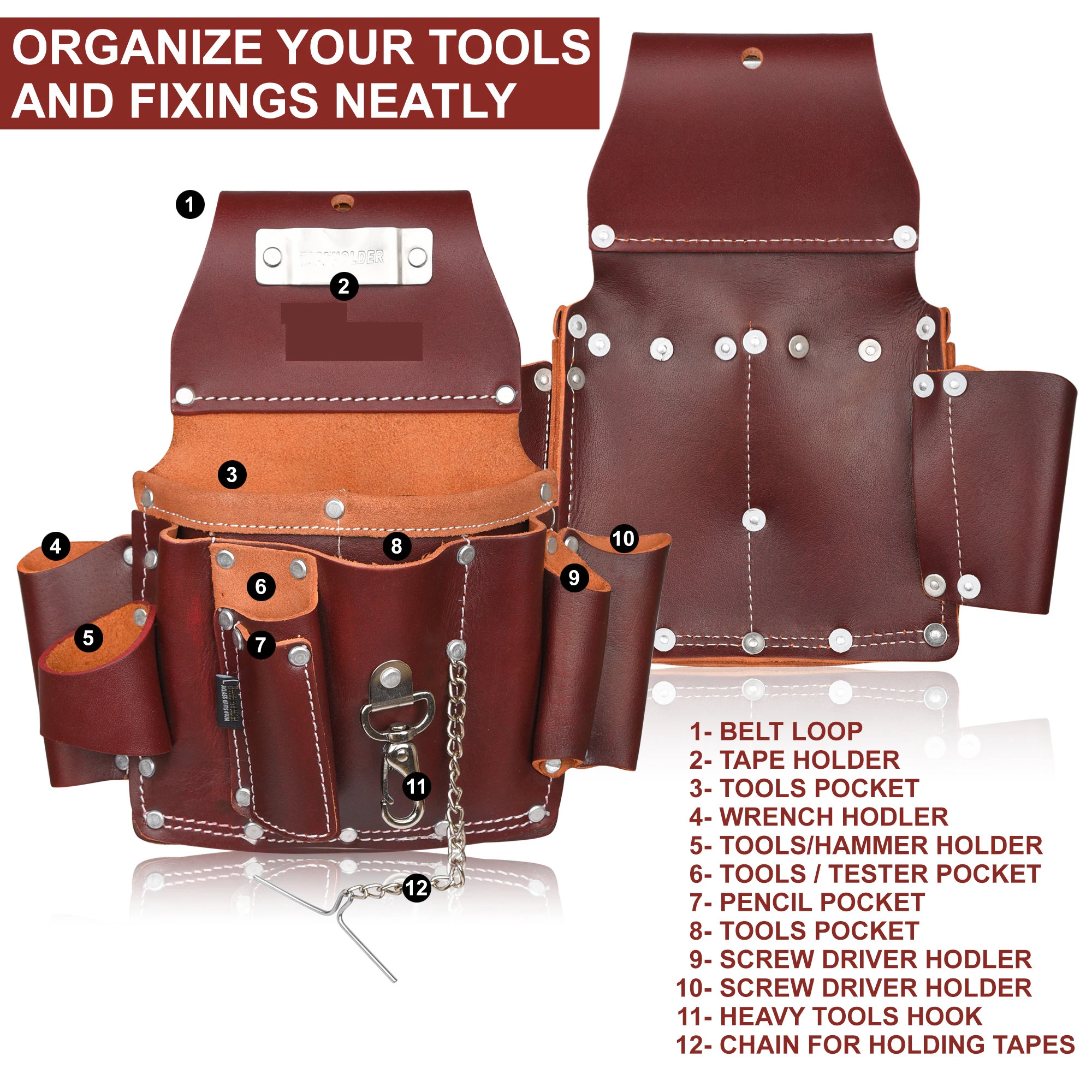 Leather Electrical Tool Bag Contraction Tool Pouch Heavy-duty Custom ...