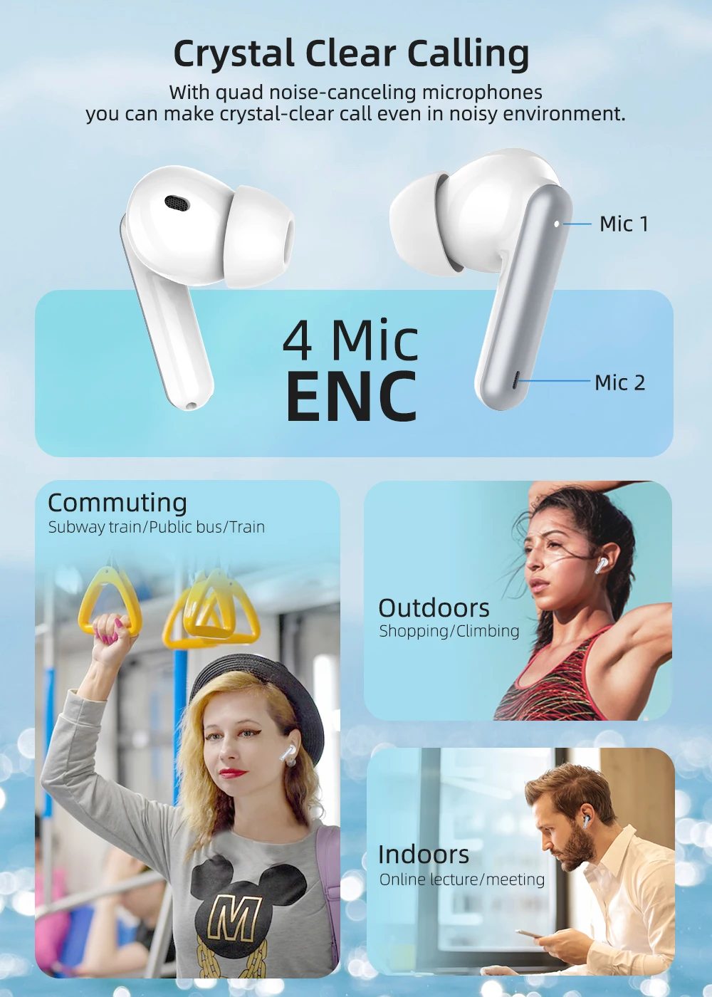 Trulyway ANC & 4 Mic ENC Wireless Earbuds - 5-10 Hours Battery Life