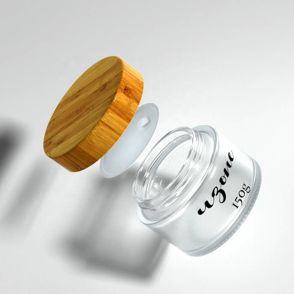 5g to 100g Matte Clear Glass Jars with Bamboo Lid for Cosmetics