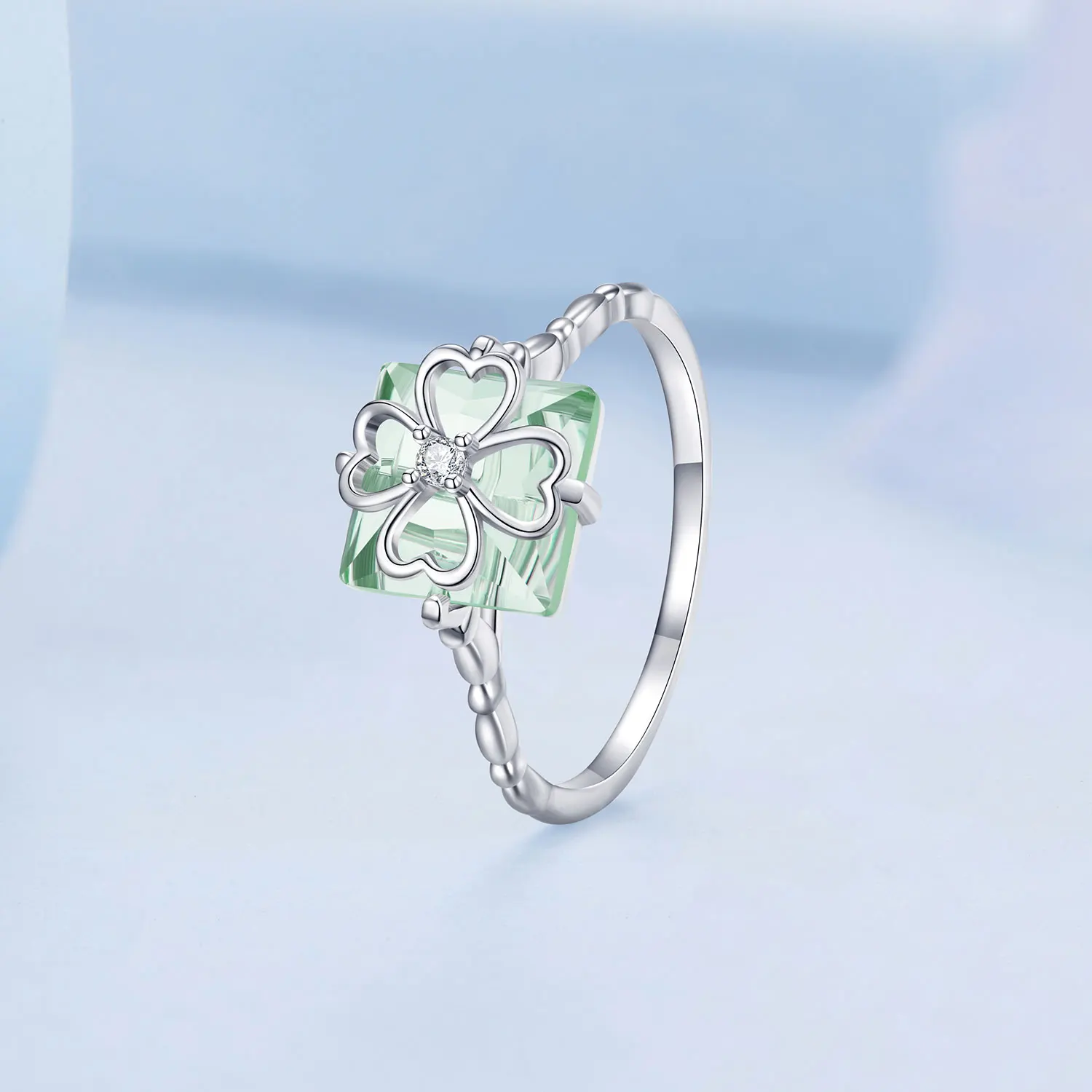 Jln 925 Sterling Silver Light Green Four-leaf Clover Finger Ring ...