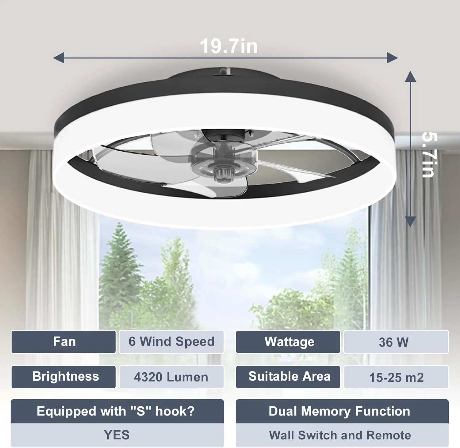 50cm Fandelier Ceiling Fan Flush Mout Smart Bladeless Low Profile Led ...