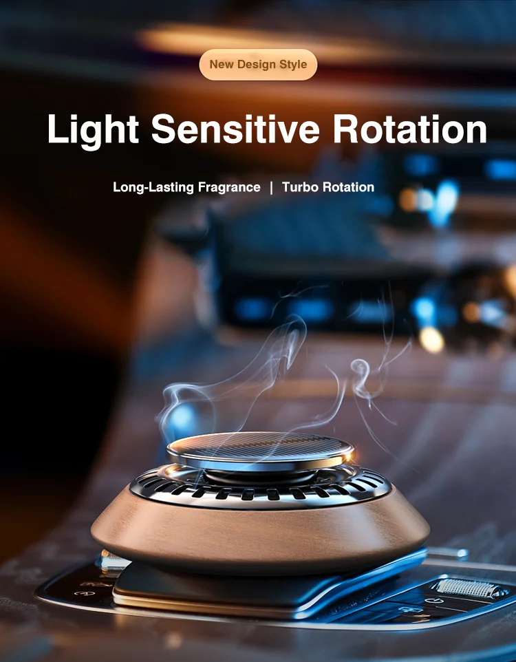 Hot Sale Solid Wood Solar Aromatherapy Solar Rotating Car Fragrance ...