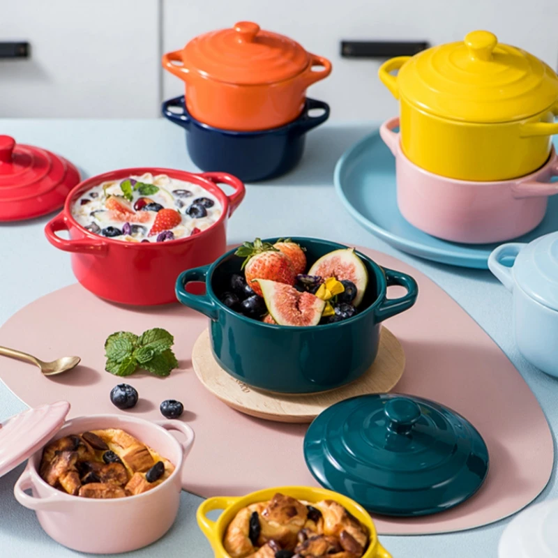 Mini 200ML Colorful Ceramic Casserole Dish with Lid & Handle - Perfect ...