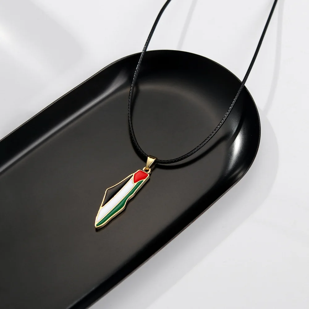 Stainless Steel Enameled Palestine Map Pendant Necklace