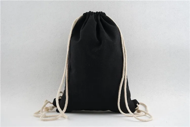 Black Canvas Backpack, Black Cotton Bag Canvas Drawstring Bag Custom ...