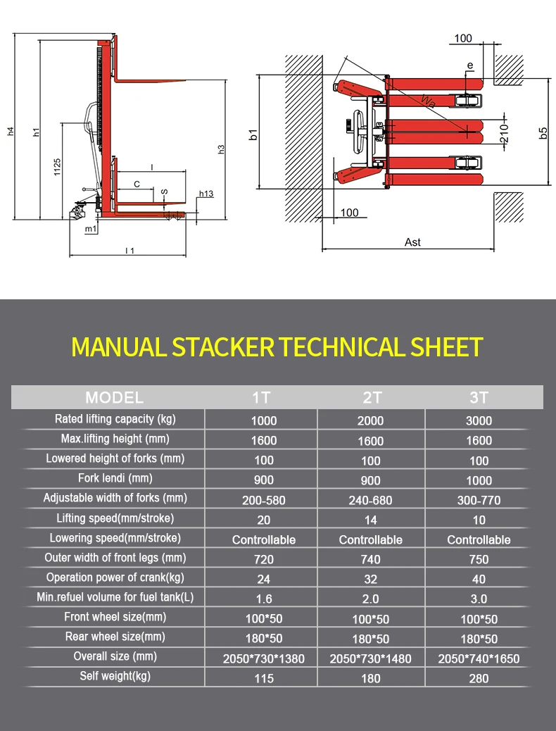 Hand Stacker Manual Stacker 500kg 1ton 2ton 3ton 1.6 Meter - Buy 2 Ton ...