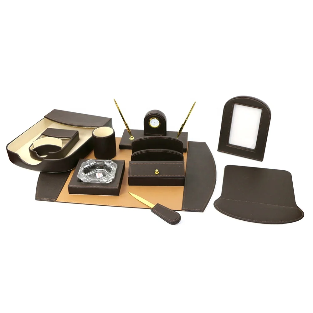 Custom Multifunctional Leather Desk Organizer Desktop Stationery Set ...