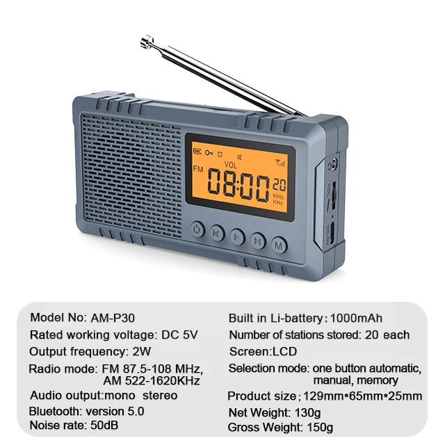 Portable Radio FM Stereo AM/FM Radio Mini Stereo Rechargeable