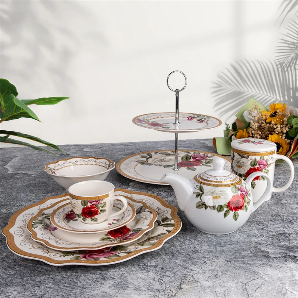 Elegant Wave Shape Garden Floral Dinnerware Set for Wedding Party