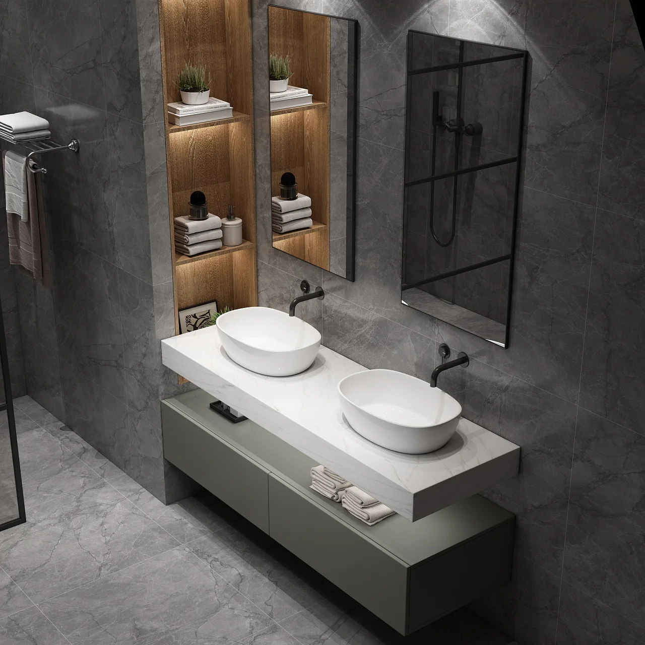 Modern Luxury Hotel Wall Mount Floating Cabinet Bathroom