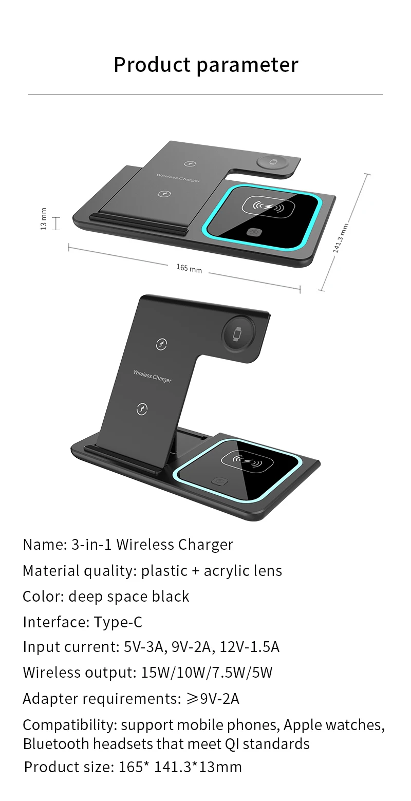 Universal 18w Fast Charging Station Folding 3-in-1 Wireless Charger ...