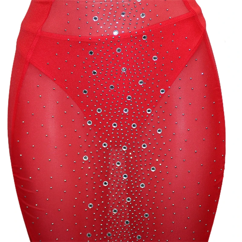 Red Sexy See Through Sheer Mesh Crystal Rhinestone Xmas Birthday ...
