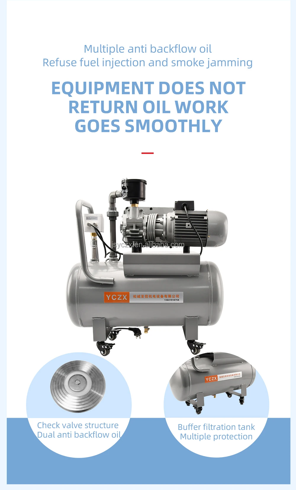 20m3/h 100kpa 220V 900W Rotary Vane Vacuum Pump Set by YCZX