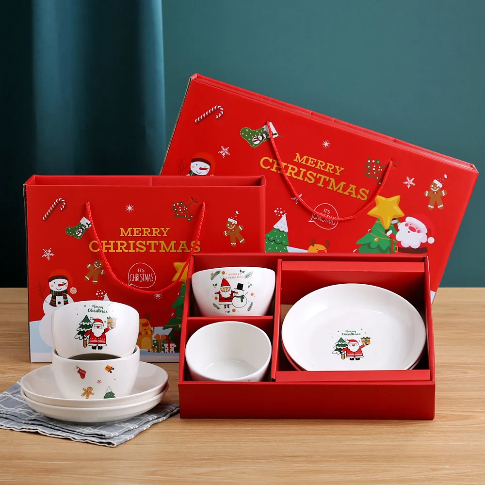 Gift Box Christmas Ceramic Dinnerware Set Bowls And Plates Set For ...