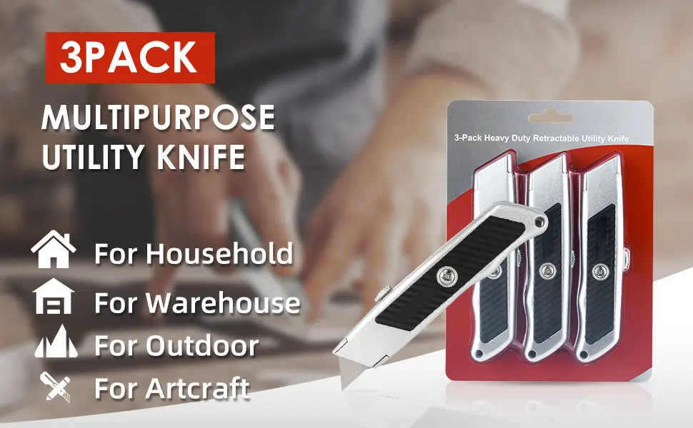 Multi Functional Utility Knife Safety Heavy Duty Box Cutter 3 Position ...