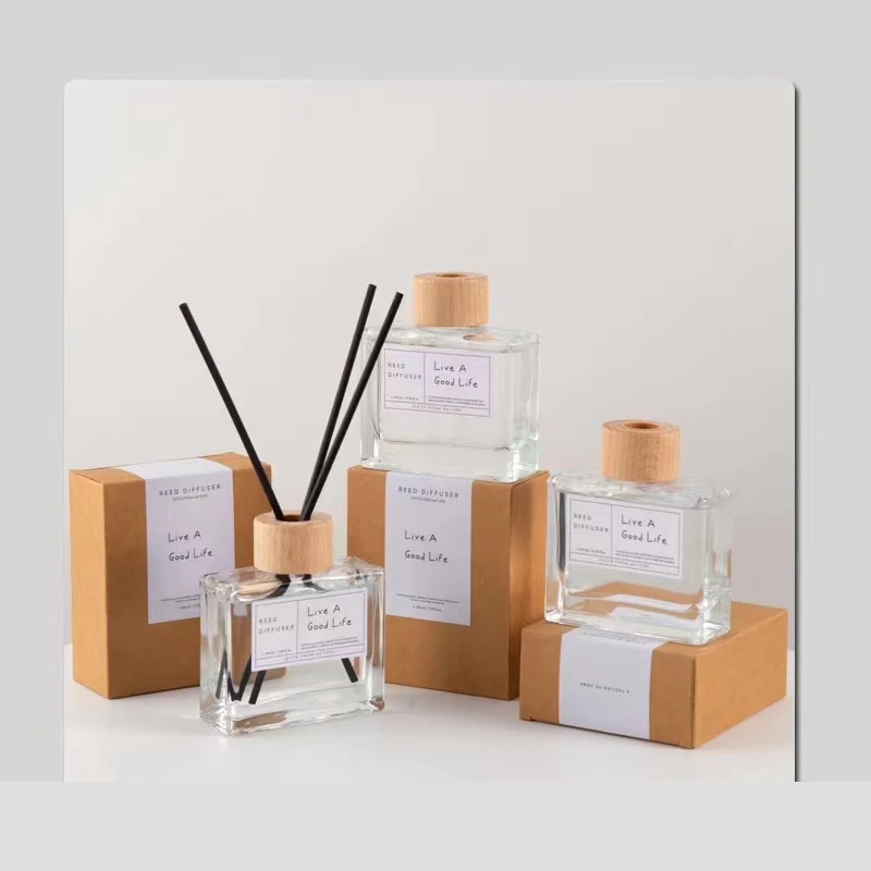 100ML 150ML Square Clear Luxury Reed Difuser Bottle With Customization Box Wooden Caps| Alibaba.com
