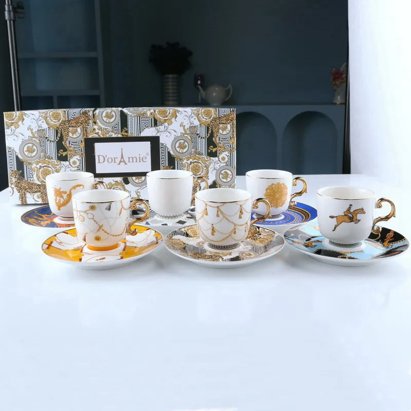 Luxury Set of 6 Arabic Tea Cup and Saucer Espresso Cup Set