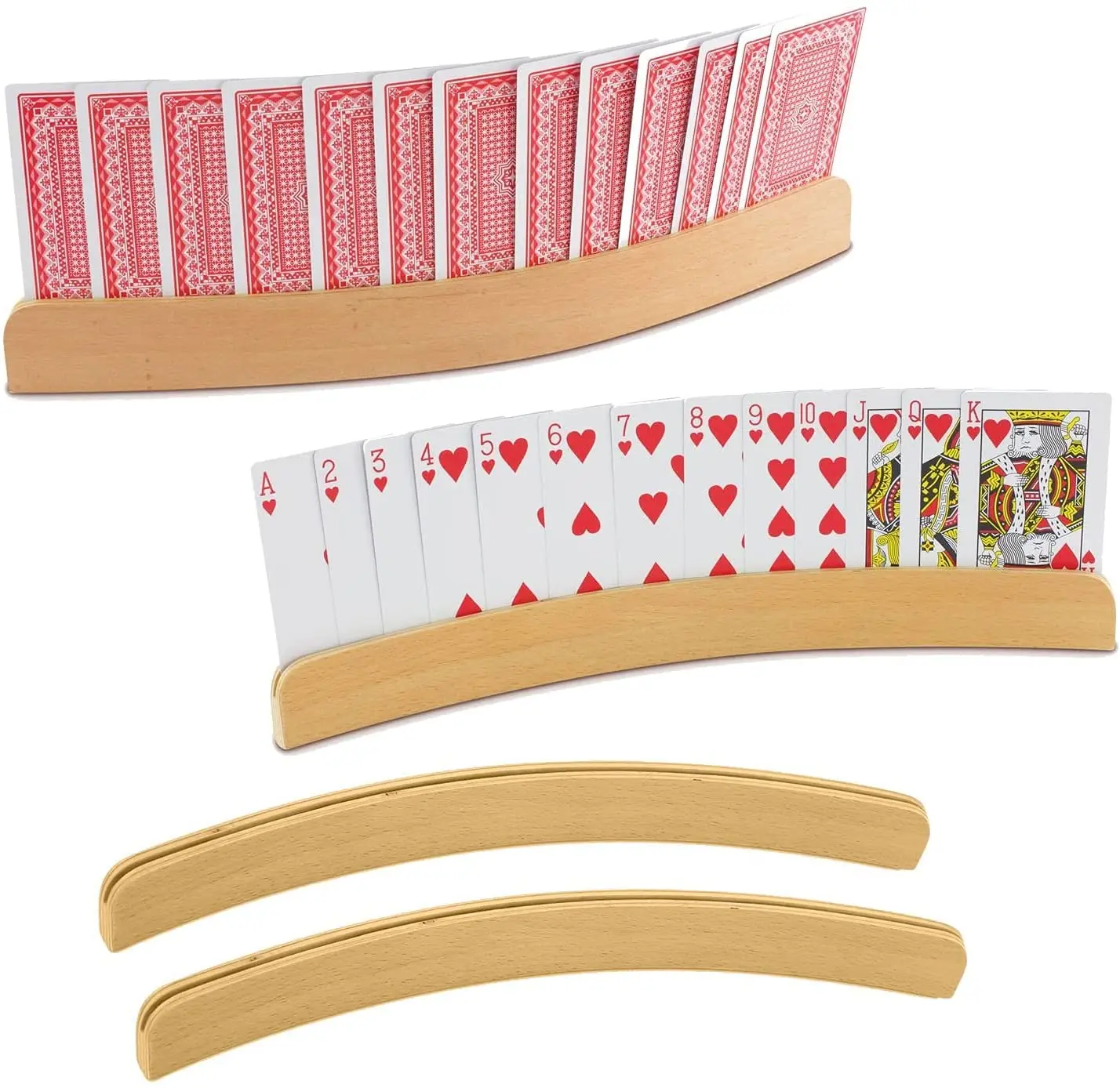 Wood Curved Playing Card Holder Racks Tray For Kids Seniors Adults ...