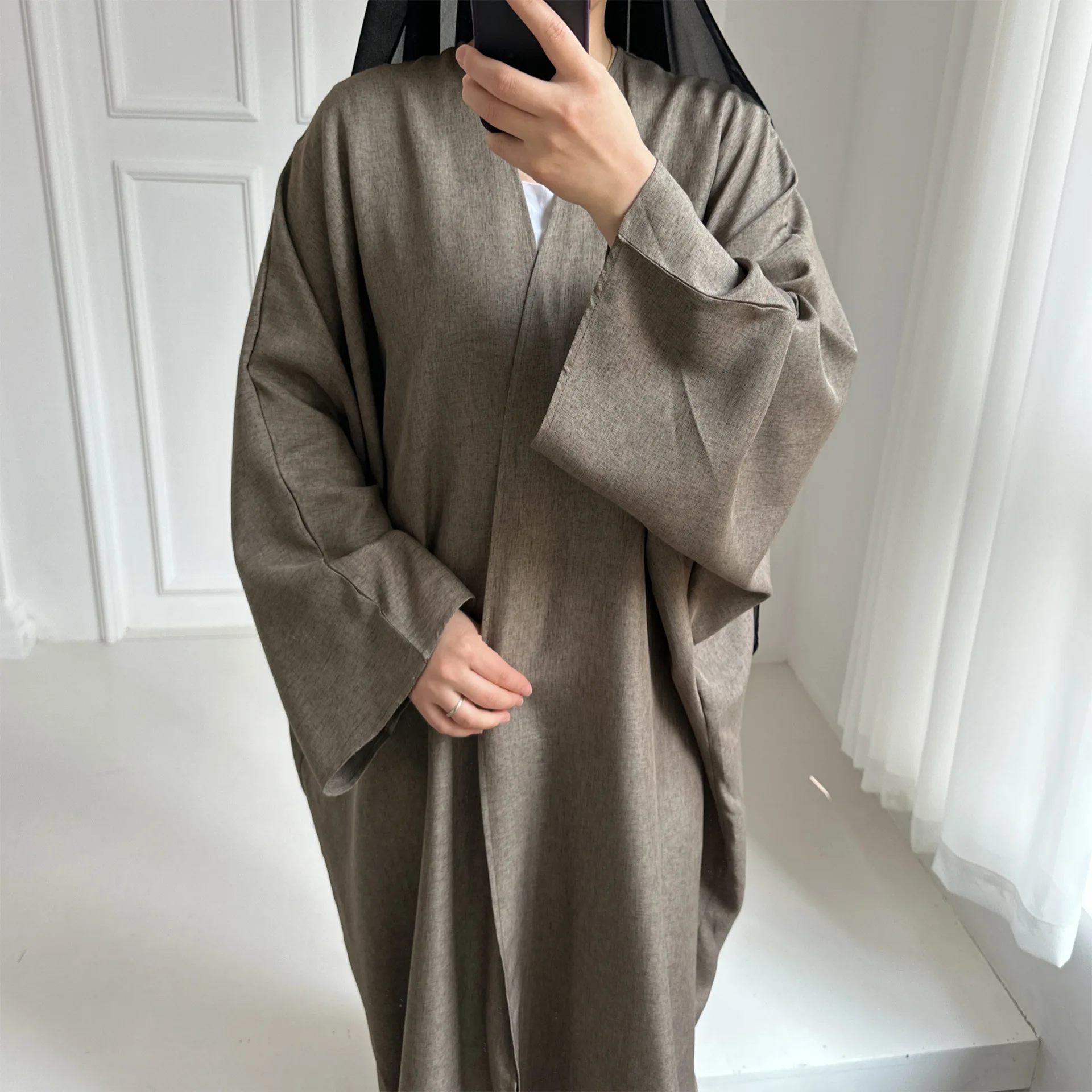 Abayah Islam Muslim Dress Linen Solid Color Plain Abaya Turkey Eid ...